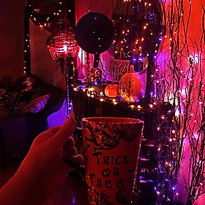 Purple and Orange Solar Halloween Lights Outdoor, Total 80 FT 240 LED Solar Powered Waterproof Fairy Lights 8 Modes Copper Black Wire Lights for Halloween Party Tree Wedding Yard Decorations, 2 Pack