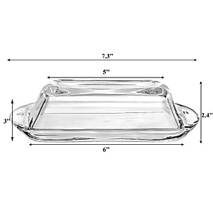 Okllen 2 Pack Glass Butter Dish with Lid, Large Butter Container Classic Butter Holder with Cover, Butter Keeper Saver, BPA Free, Dishwasher Safe, Clear