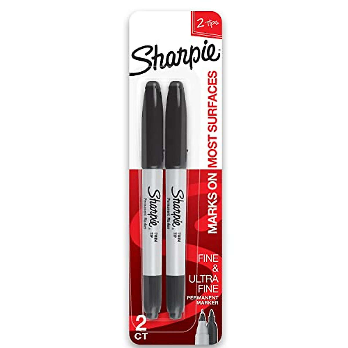 SHARPIE 32162PP Twin Tip Permanent Markers, Fine and Ultra Fine, Black, 2 Count