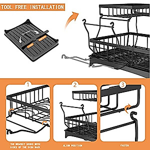 B BEAUTYBABY 2 Tier Dish Drying Rack with Drainboard Dish Racks for Kitchen Counter Dish Drainers Set with Utensils Holder Auto-Drainage Large Capacity Stainless Steel Dish Rack Detachable