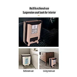 Hanging Kitchen Trash Can, 2.4 Gallon Plastic Folding Small Garbage bin, Collapsible Mini Hanging Waste Bin for Cabinet, Car, Bedroom, Bathroom, Kitchen, and Office. (Brown)