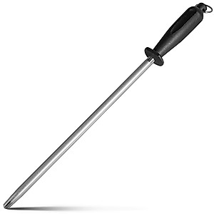 Professional Diamond Brushed Steel Black Knife Sharpening Steel, 12 Inch