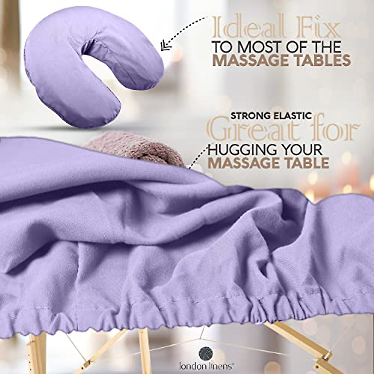 LONDON LINENS Soft Microfiber 3-Piece Massage Table Sheets - Super Lightweight, Stain and Wrinkle Resistant - Includes Table Cover, Fitted Sheet, and Face Rest Cover (Fresh Lilac)