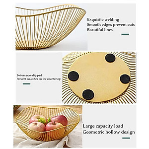 NatureMan Kitchen counter fruit bowl Large fruit basket bowl Metal wavy storage basket Kitchen vegetable and fruit bowl, used to hold fruits, vegetables and bread (Gold-Small)