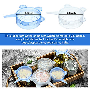 24 Pieces Silicone Stretch Can Lids Reusable Expandable Jar Lid Soda Beer Cans Round Elastic Container Lids Food Storage Covers for Mug Cup Small Bowl Fruits Vegetables Storage
