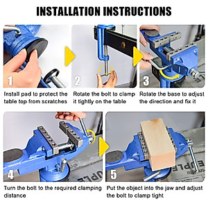 Bench Vise with Clamp Post Universal 3 Inch Bench Clamps 360° Swivel Base Home Vise for Holding Irregular Objects Table Vice with Longer Clamping Distance for Woodworking, Drilling, etc.