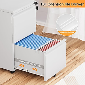 INTERGREAT 2 Drawer File Cabinet, Assembled Metal Filling Cabinet with Lock, Locking Office Mobile Cabinet with Wheels for Legal/Letter Size, Under Desk, White