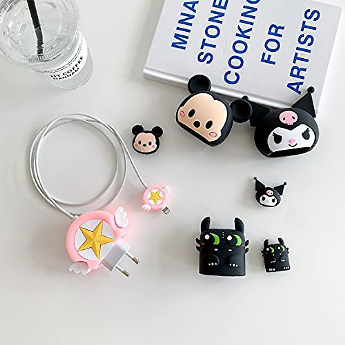 TXGOT for Apple 20W USB-C Power Adapter Charger 3D Cute Cartoon Designs Protective Case,Cute Cartoon Lightning Cable Protector Cover for iPhone Charger (Kuro)