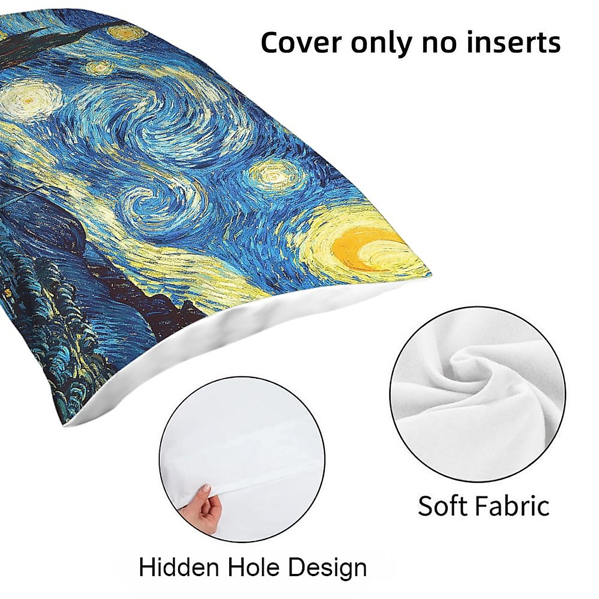 Yekiua Starry Night Pillow Cases Van Gogh Oil Panting Art Classic Creative Star Cloud Universe Pillow Sham Throw Pillow Covers One Side Printing 20X36 Inches King Size