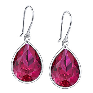 Gem Stone King 925 Sterling Silver Red Created Ruby Dangle Earrings For Women (19.24 Cttw, Pear Shape 16X12MM)