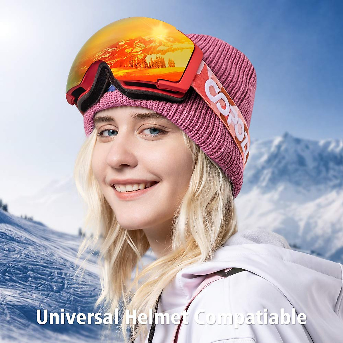 COPOZZ Polarized Ski Goggles Set, M1 Magnetic Snowboard OTG UV400 Skiing Goggles … (Red Lens Red Frame VLT-16.1%)