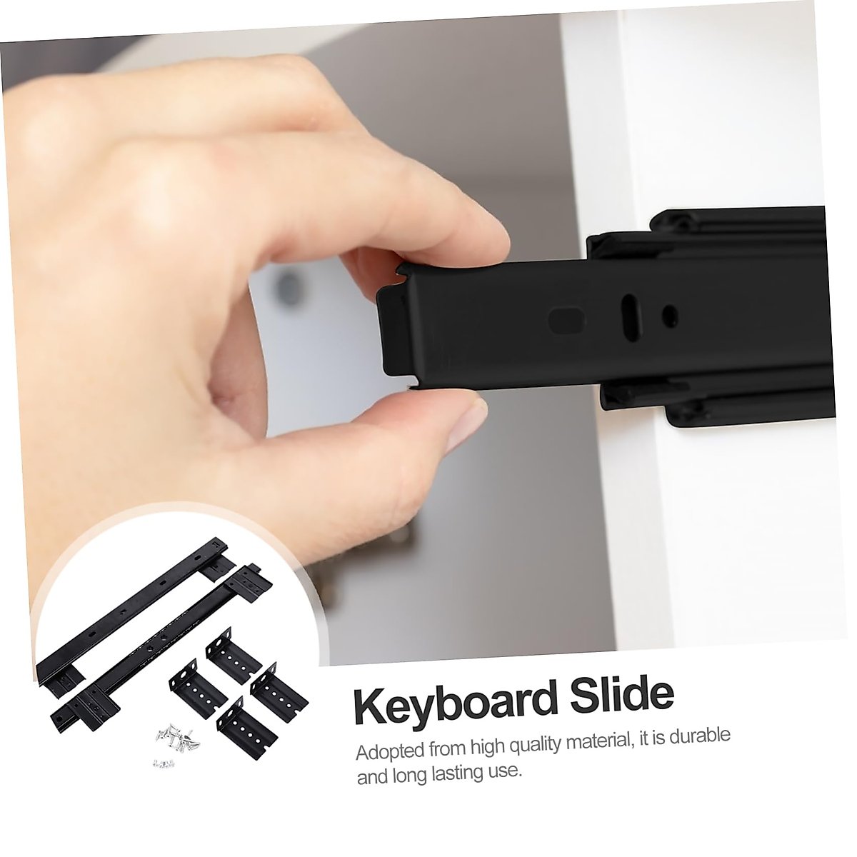 SEWOART 1 Pair Keyboard Drawer Rails Silent and Smooth Under Desk Keyboard Slides Solid Steel Ball Bearings Design Black Ultra Soft-Close Function