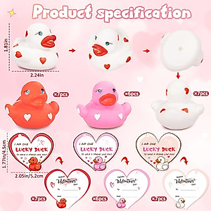 kockuu 20pcs Rubber Ducks with Cards Gift Valentines Day Party Favors Small 2.36” Assorted Pink Red White Squeaky Duckies in Bulk with Love Heart Cards Treats Giveaways for Kids Cupcake Topper