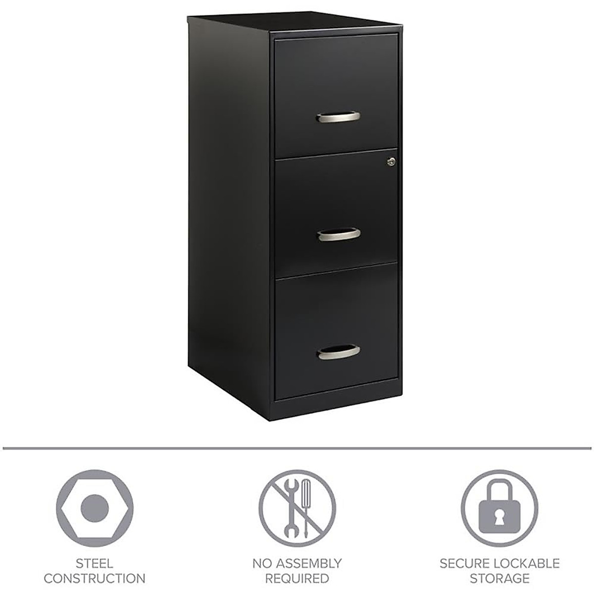 BOWERY HILL Modern 3 Drawer Metal Letter File Cabinet in Black