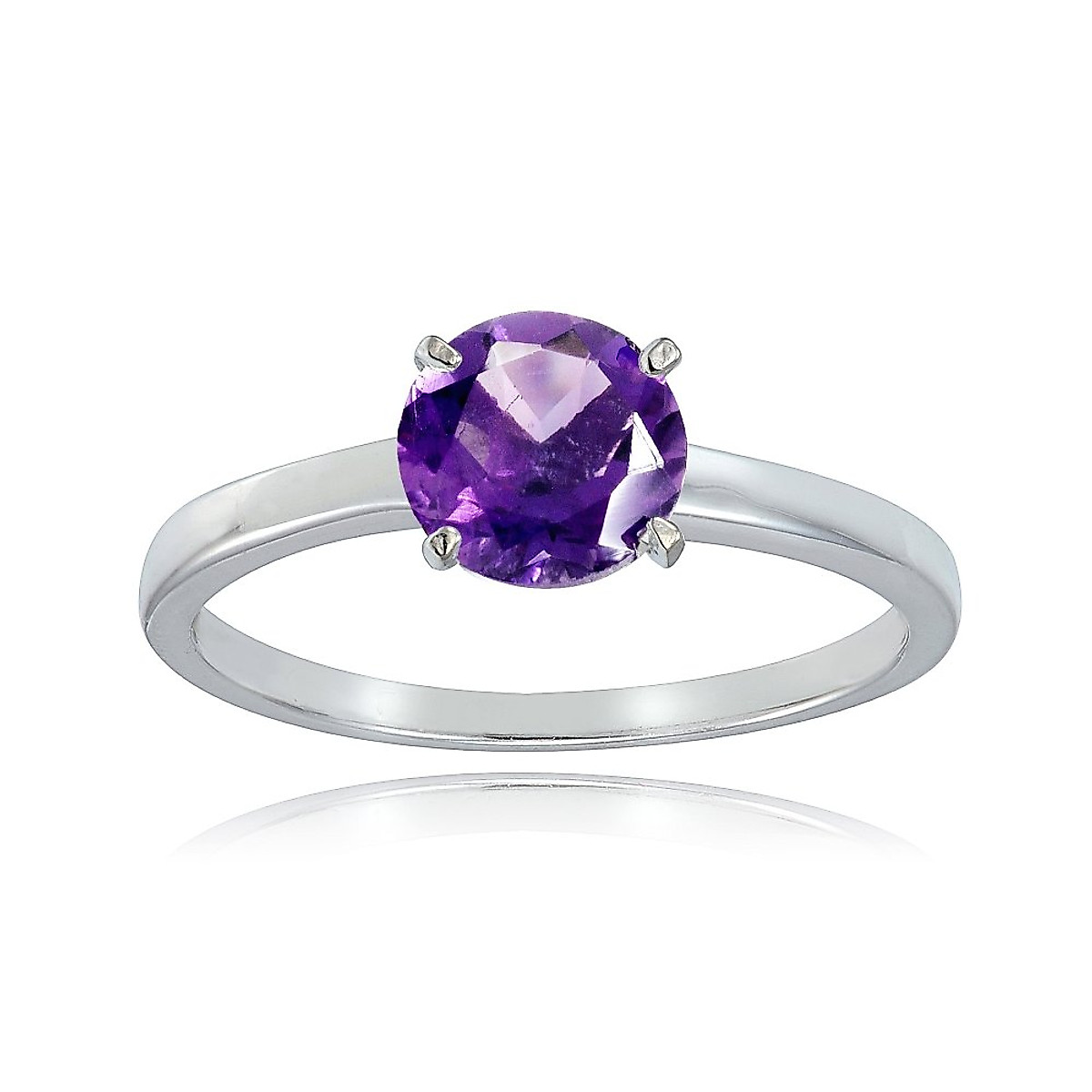 Ice Gems Sterling Silver African Amethyst 8mm Round Solitaire Bridal Engagement Ring, Size 5