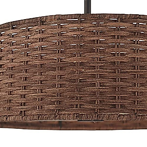 Possini Euro Design Hampton Modern Ceiling Light Semi Flush-Mount Fixture 13 1/4" Wide Soft Gold 2-Light Dark Weave Rattan Drum Shade for Bedroom Kitchen Living Room Hallway Bathroom House Home
