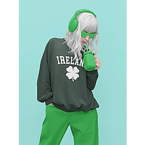 ALLNTRENDS Adult Sweatshirt Ireland 4 Leaf Clover Lucky St Patrick's Irish Top (L, Forest Green)