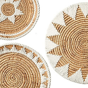 Kiwi Homie Set of 3 Round Woven Water Hyacinth Wall Decor Basket Trays, Round Wicker Baskets Handmade Set of 3 For Living Room, Unique Hanging Wall Art (Set 3 items 2 (Sunflower))