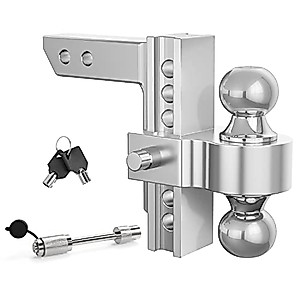 TOLEAD Adjustable Trailer Hitch, Fits 2" Receiver, 6" Drop/Rise Aluminum Hitch, 12,500 LBS GTW, 2" and 2-5/16" Double Hitch Ball Mount, Tow Hitch with Double Anti-Theft Pins Locks, Silver
