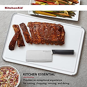 KitchenAid Classic Plastic Cutting Board with Perimeter Trench and Non Slip Edges, Dishwasher Safe, 12 inch x 18 inch, White and Gray