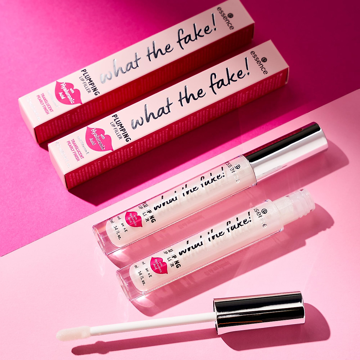 essence | What the Fake! Plumping Lip Filler | Lip Gloss for Full, Voluminous Lips | Translucent Pearly Finish | Vegan & Cruelty Free, Gluten Free, Paraben Free