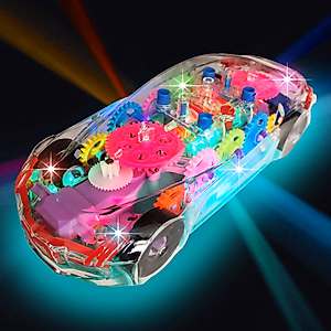 ArtCreativity Light Up Transparent Sensory Car Toy for Kids, 1PC, Bump and Go Toy Car with Colorful Moving Gears, Music, and LED Effects, Fun Educational Toy for Kids, Great Birthday Gift Idea
