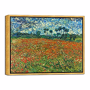 Wieco Art Framed Art Poppy Field June 1890 Canvas Print of Vincent Van Gogh Oil Paintings Reproduction Abstract Wall Art for Home Decorations Bronze Gold Frame