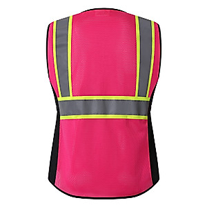 HoliSecure Safety Vest for women, Hi vis Reflective Lady Work vest With 9 Multi Pocket And Zipper(Pink Medium)
