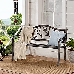 Sophia & William Outdoor Garden Park Bench Patio Metal Bench, Steel Frame Bench with Backrest and Armrests for Porch, Lawn, Balcony, Backyard and Indoor, Bronze