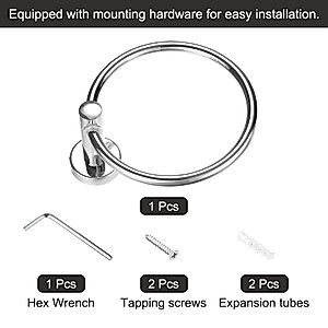 HARFINGTON 304 Stainless Steel Towel Ring Wall Mounted Round Hanging Holder with Screws for Bathroom Kitchen Accessories, Silver Tone