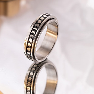 HUASAI Anxiety Ring for Women Fidget Band Ring Moon Sun Star Spinner Rings Stress Relief Rings for Meditation Anti Anxiety Rotating Ring(Moonphase-8)