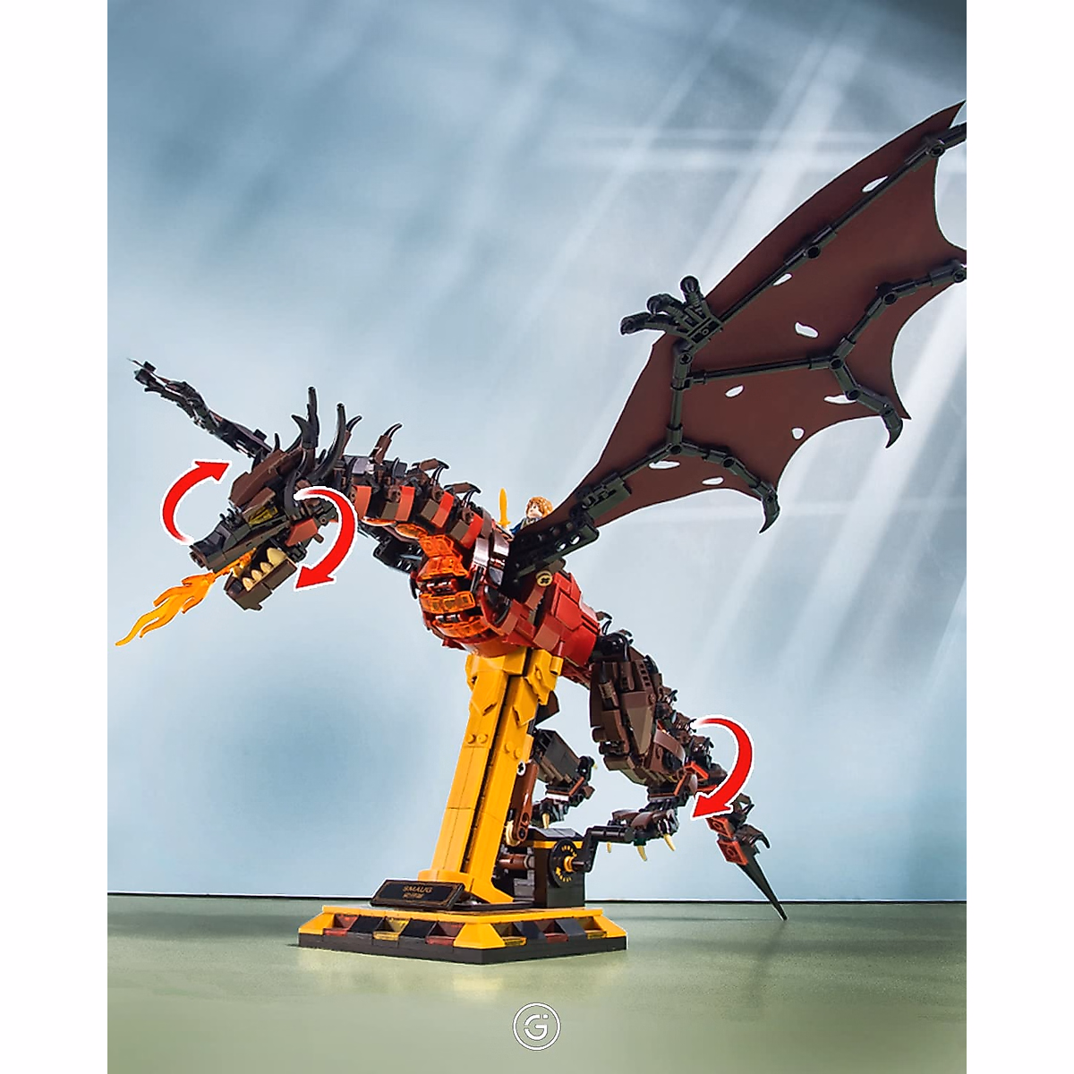 Givenni Fire Dragon Building Set with Display Stand - Smaug 1359 PCS Construction Building Bricks Model for Teen and Adults（New 2024）