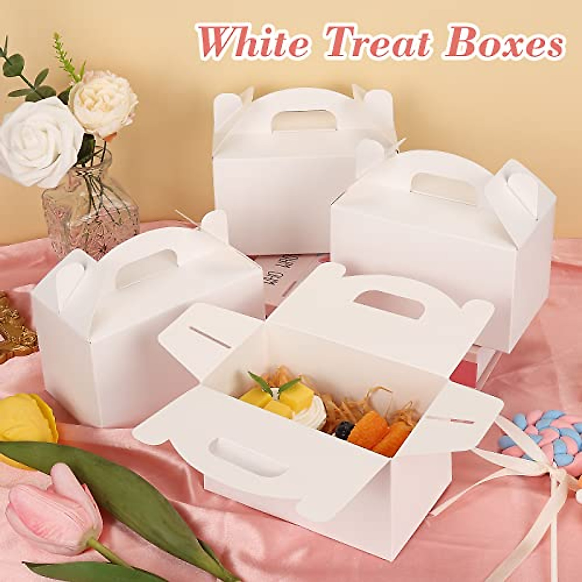 Moretoes 70 Pack White Treat Boxes Gable Boxes Party Favor Boxes Paper Gift Boxes for Birthday Party Shower 6 x 3.5 x 3.5 Inches