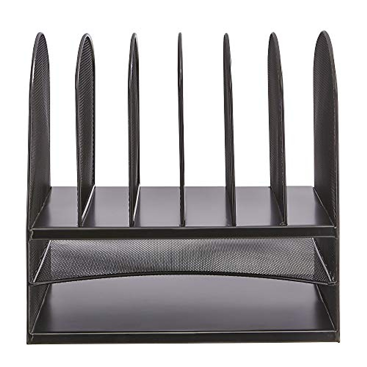 Safco Products Onyx Mesh 2 Tray/6 Sorter. School, Office, Home Desktop Organizer - Durable Steel Mesh Construction - Space-Saving Functionality - 13x13.3x11.4" - Black Powder Coat Finish