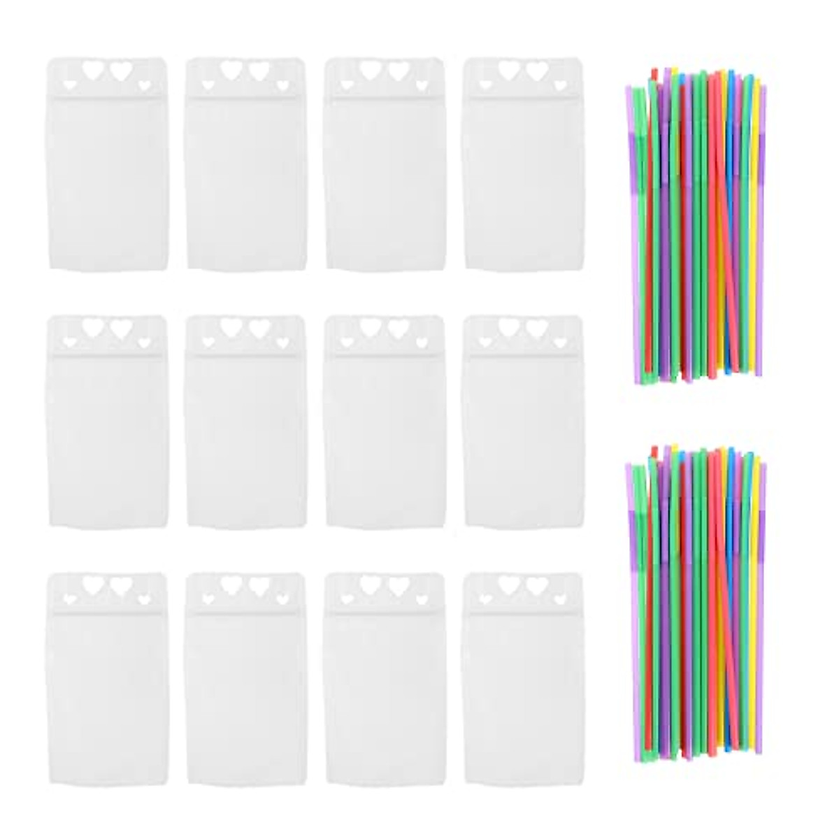 UPKOCH Clear Drink Pouches Bags Smoothie Bags Reclosable Zipper Heavy Duty Hand- held Translucent Stand- up Plastic Pouches Bags Drinking Bags Bottom Gusset with 100pcs Straws