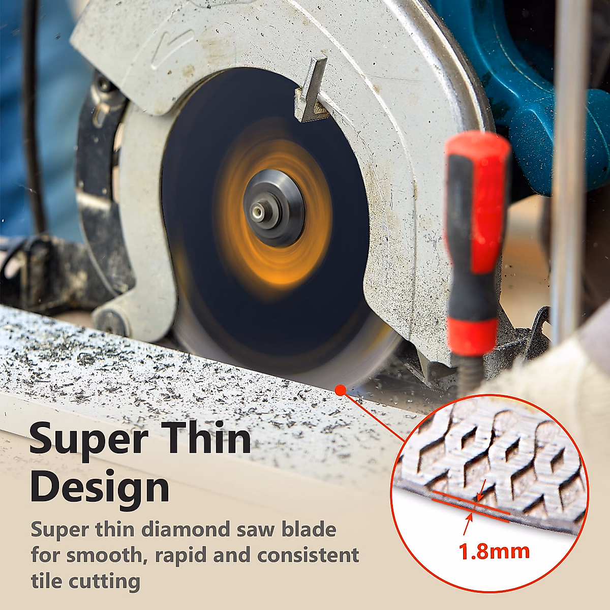 POWERTEC 7 Inch Super Thin Diamond Saw Blades for Tile Saw, Turbo Mesh Rim Tile Blade for Porcelain and Ceramic Tile Wet/Dry Cutting, 7" Diamond Blade for Wet Tile Saw, 1 PK (14001V)