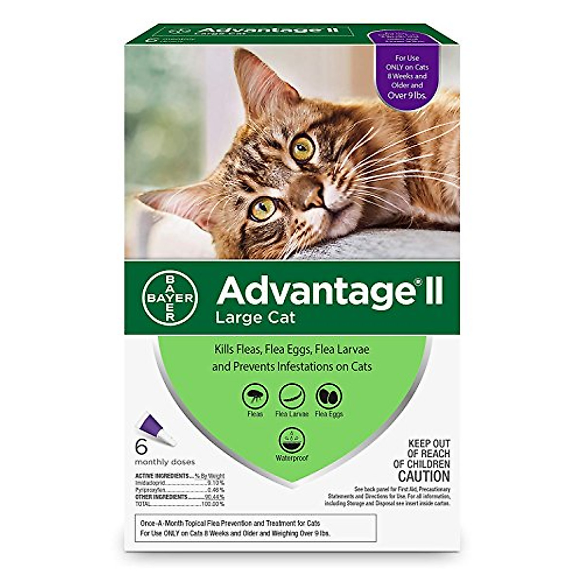 Bayer Advantage II Flea Prevention for Large Cats 6 Doses, 6 Months Supply 2 Pack Bundle