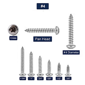 #4 x 3/4" Wood Screw 100Pcs 18-8 (304) Stainless Steel Pan Head Fast Self Tapping Drywall Screws by SG TZH