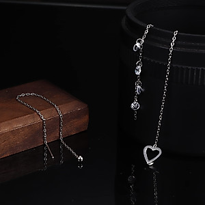 LOLIAS 8Pairs Threader Earrings Chain Earrings Tassel Earrings for Women Stainless Steel Double Twist Wave Drop Dangle Earrings with Rhinestones Lightweight Long Chain Earrings Set,Silver