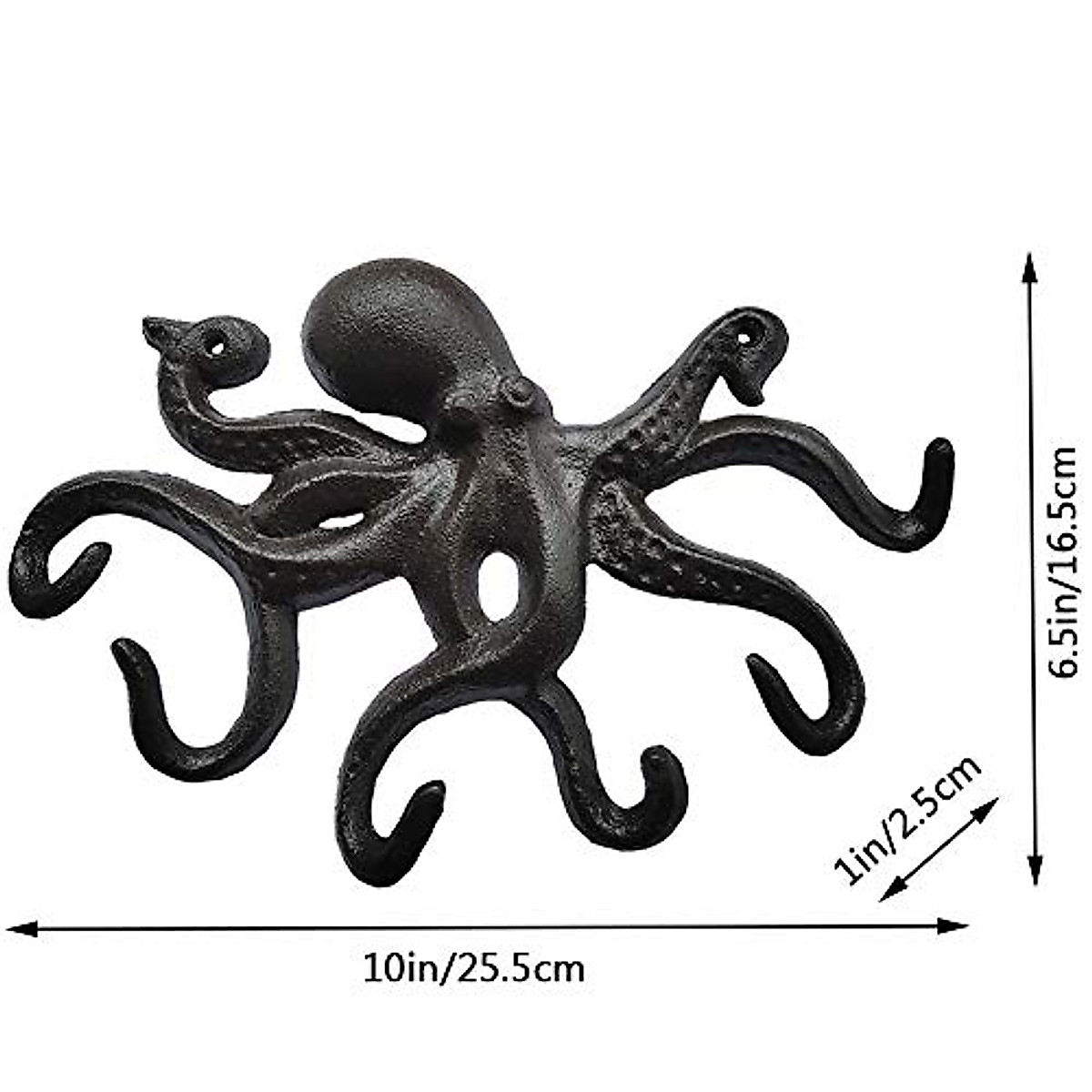 Octopus Key Holder for Wall Cast Iron Key Hooks Decorative Rustic Towel Hooks Wall Mounted Heavy Duty Coat Hooks with 6 Tentacles for Keys, Towel, Bags, Hat, Cup, Scaf