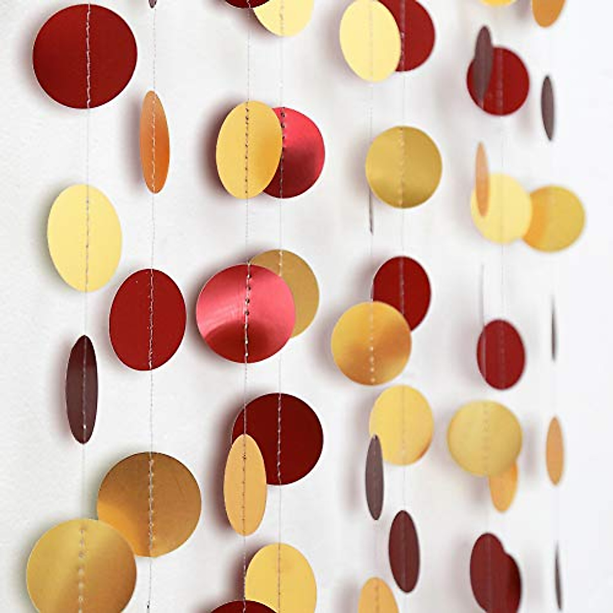 Gold Maroon Party Decorations Red Circle Dots Garland Streamer Hanging Backdrop for Wedding Birthday Engagement Bridal Shower Bachelorette Valentines Day Chinese New Year