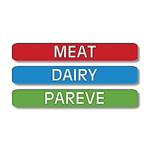 Lovable Labels Kosher Labels, 120 Pre-Printed Meat, Dairy and Pareve Kosher Stickers, Microwave, Freezer and Dishwasher Safe, Color Coded Kitchen Stickers for Kosher Kitchen. (Blue/Red/Green)