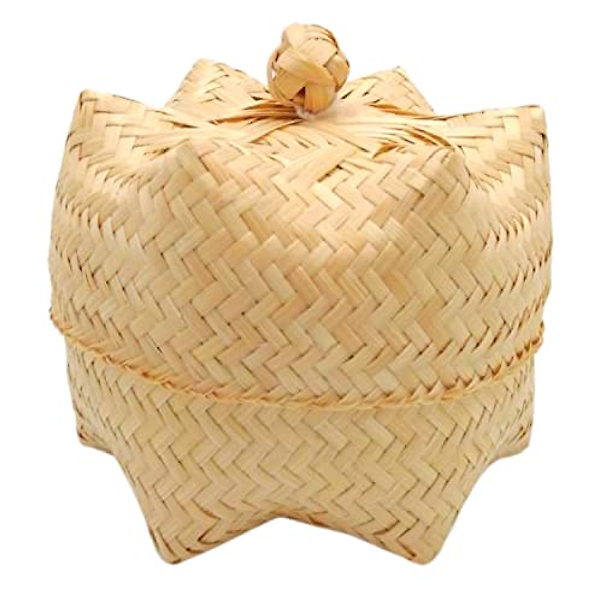 Bamboo Sticky Rice Serving Basket 4.5 x 3.5 Inch, Kratip, Intricately Woven Container, Hexagon-Shaped Weave Pattern, Thailand Handmade, Natural Color (Original Natural Bamboo Color)