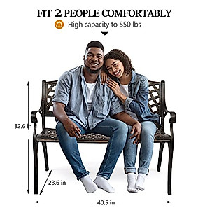 VINGLI 40.5" Patio Garden Bench,Anti- Rust Cast Iron Cast Aluminum Frame for Outdoor Path Yard Lawn Work Entryway Decor Deck,Bronze