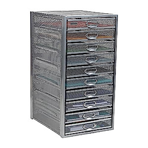 Mind Reader Network Collection, 10-Drawer File Storage, Desk Organizer, Label Frame on Each Drawer, Metal Mesh, Multi-Purpose, Silver