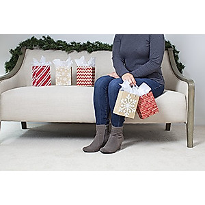 Hallmark 6" Small Holiday Gift Bag Set (Pack of 5; Red, White and Kraft) Snowflakes, Stripes, Merry