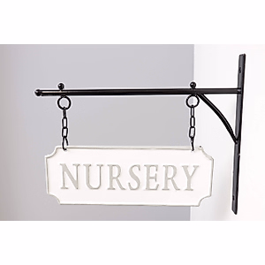 Silvercloud Trading Co. Rustic Hanging Double-Sided NURSERY Embossed Soft Gray on White Enamel Metal Sign with Bracket - Wall Decor - Room Label