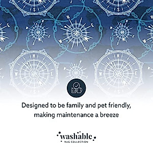 Linon Home Decor Products The Anywhere Washable Rug Velmer Blue & Ivory 3' X 5' Accent Rug
