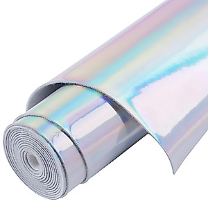 GLOREIEY Holographic Vinyl Fabric 12"x53" (30cm x 135cm) Illusory Color Vinyl Colors Faux Leather Suitable for Bows,Leather Earrings and Other DIY Craft Items. (Silvery)