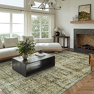 LIVEBOX 9x12 Area Rugs, Ultra-Thin Large Rugs for Living Room Non-Slip Vintage Distressed Print Rug, Retro Indoor Washable Rugs Carpet for Dining Room Bedroom Home Office